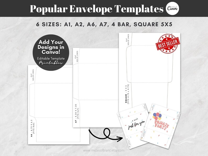 DIY Printable Envelope Template Editable Canva Templates A1 - Etsy
