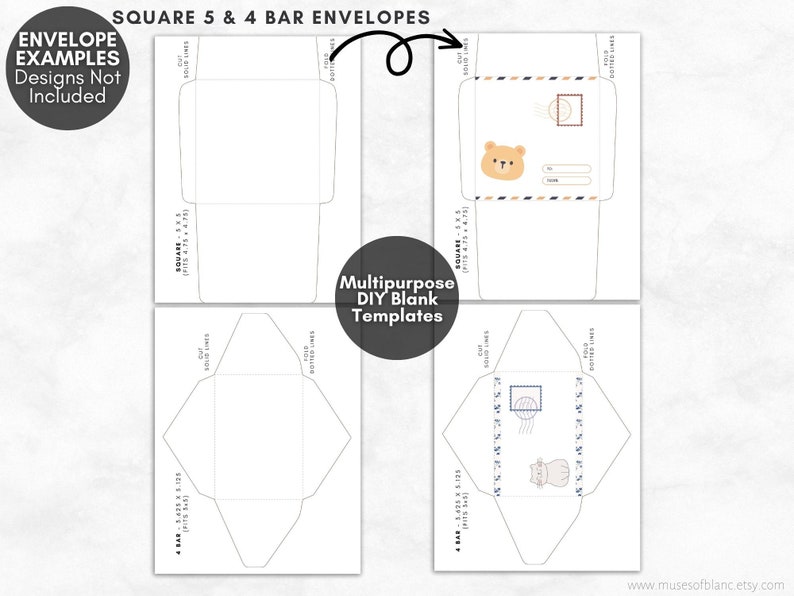 DIY Printable Envelope Template, Editable Canva Templates, A1 A2 A6 A7 ...
