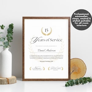 Editable Years of Service Award Certificate, Employee Work Anniversary ...
