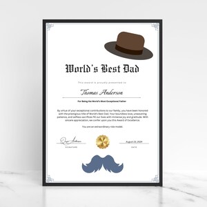 Editable World’s Best Dad Certificate Template, Custom Happy Father’s ...