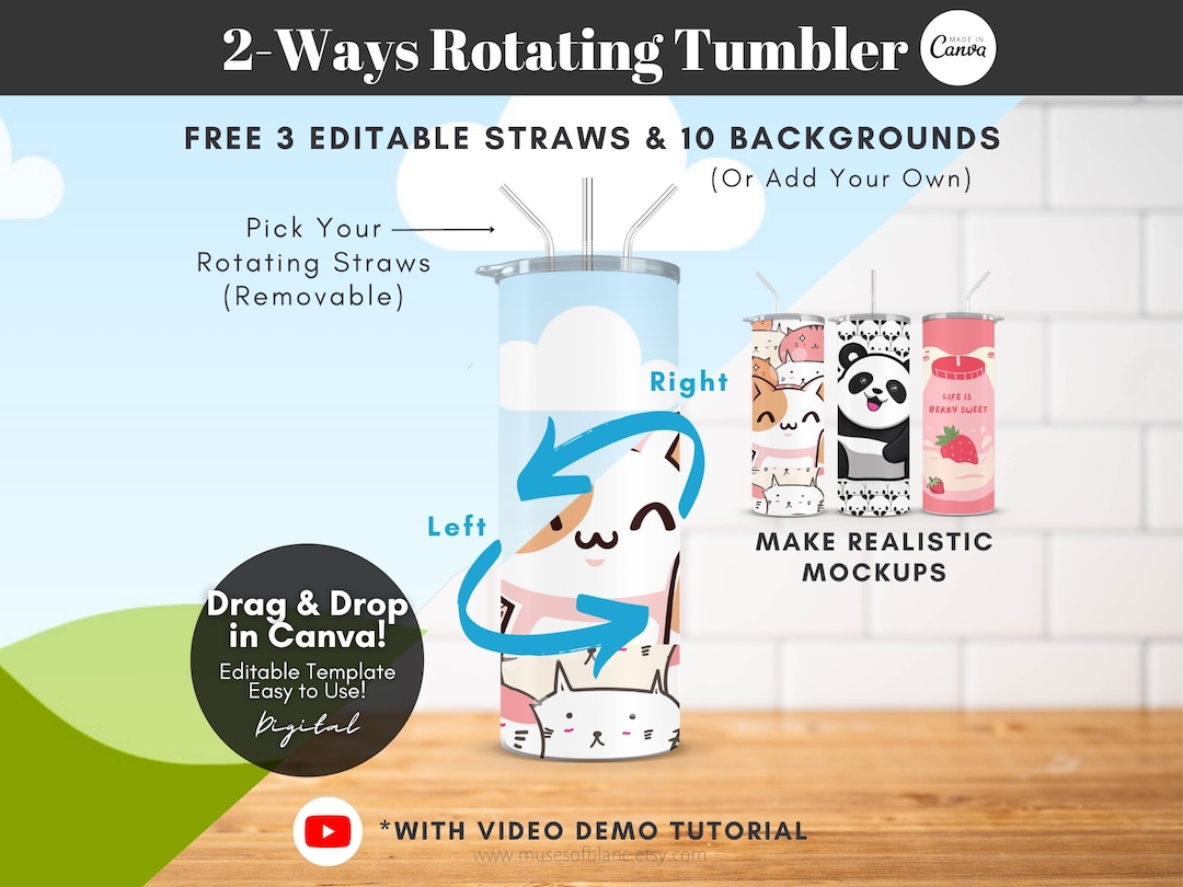 2 Ways Rotating Tumbler Mockup Template, Preset Animated Tumbler Design ...