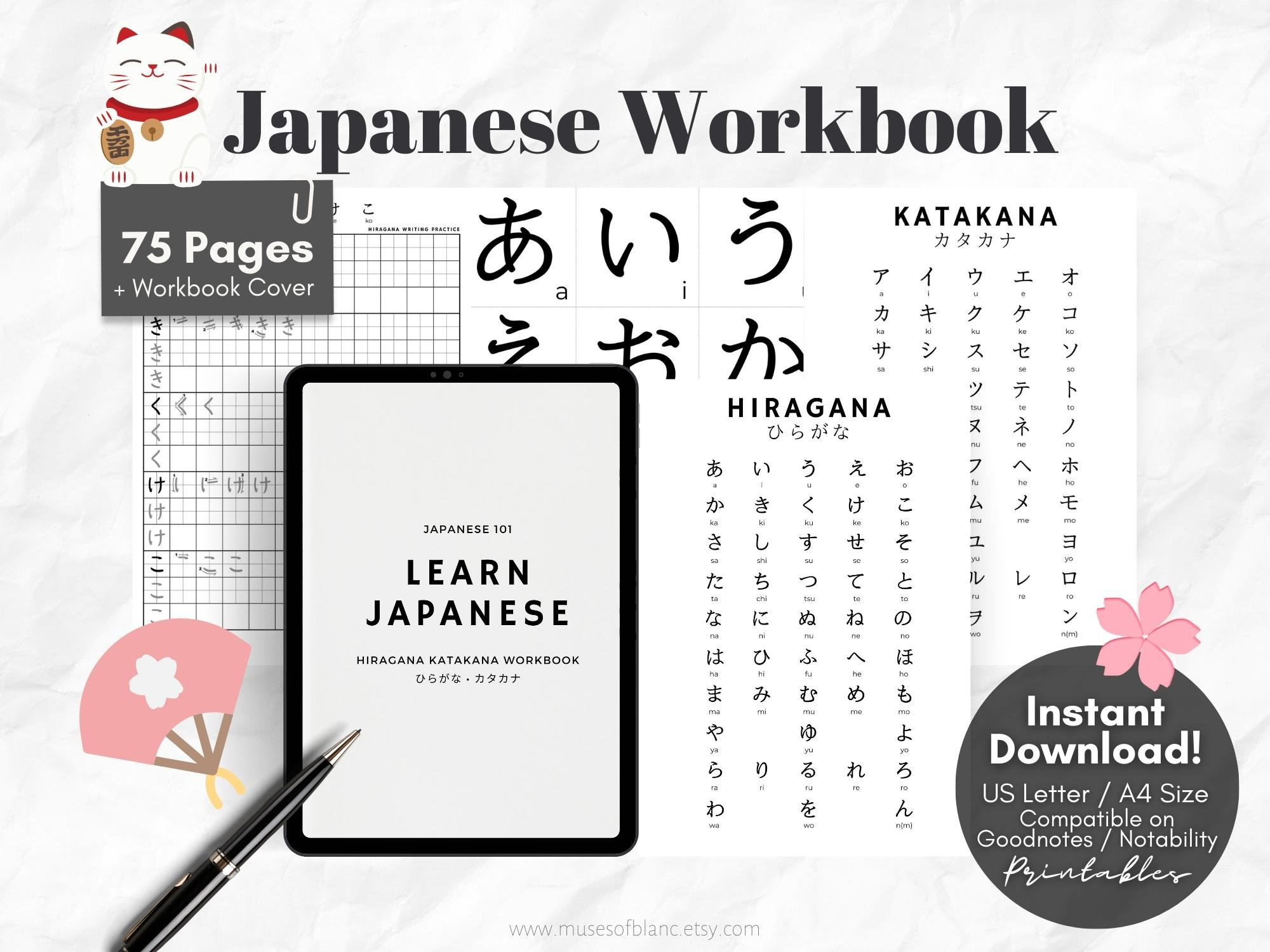 Learn Japanese Beginner Workbook Hiragana Practice Katakana - Etsy