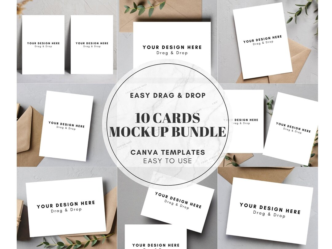 10 Drag and Drop Greeting Card Mockup Bundle, Editable Canva Template ...