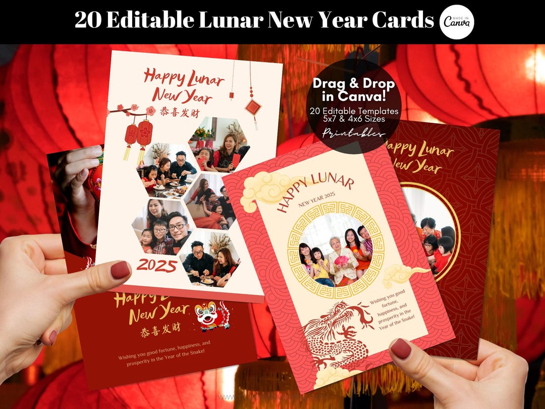 Editable Lunar New Year Cards Templates, Printable Photo Chinese New ...