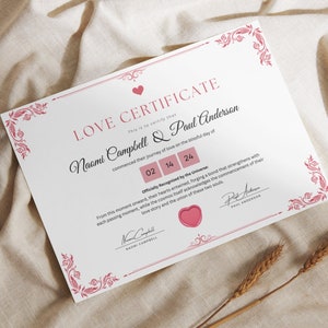 Editable Certificate of Love Couple Gift Keepsake, Personalized ...