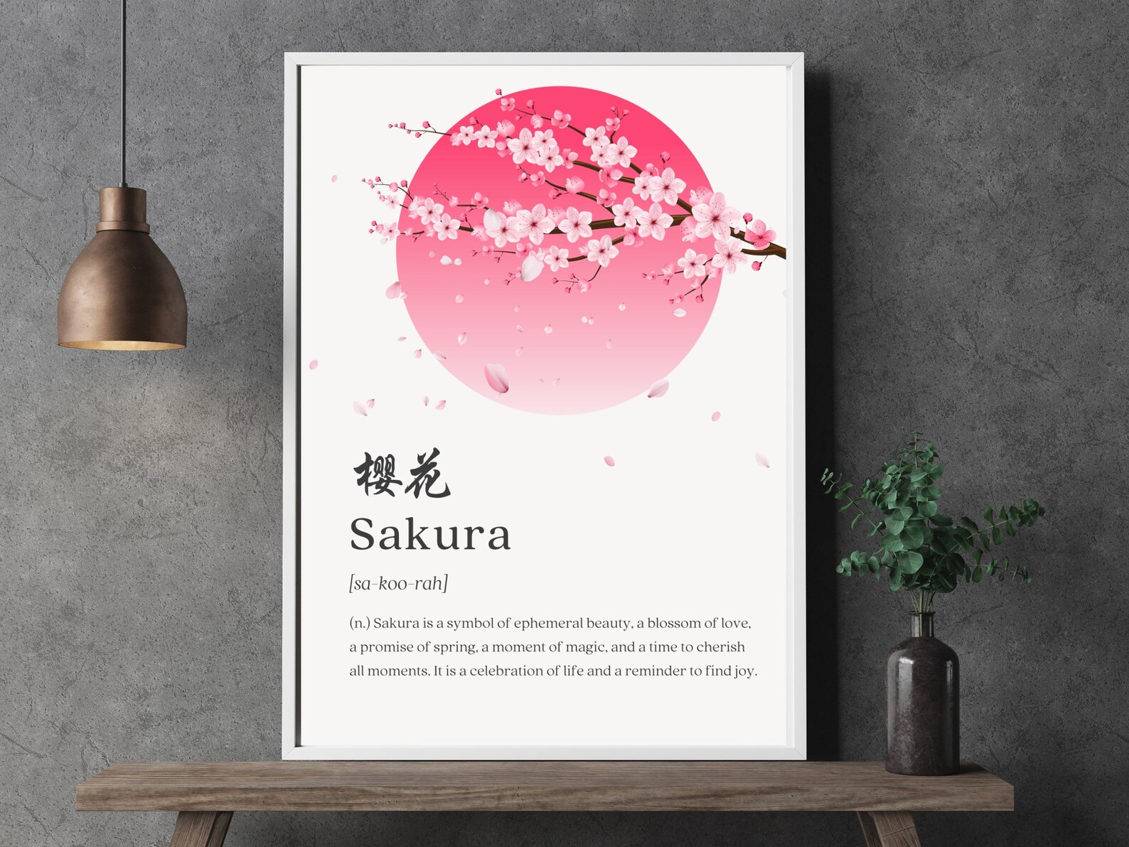 Sakura Dictionary Definition Print, Botanical Nature Wall Art, Pink ...