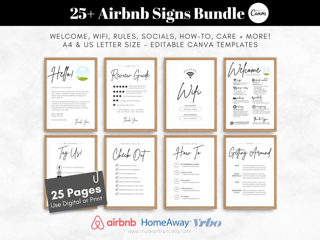 Airbnb Signs Template Bundle, Vacation Rental Signs, Editable Canva ...