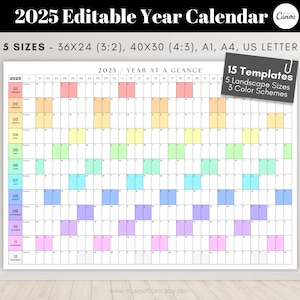 Editable 2025 Calendar Printable Year Planner, Year at a Glance 2025 ...