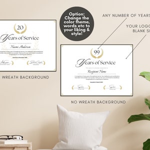 Editable Years of Service Award Certificate, Employee Work Anniversary ...