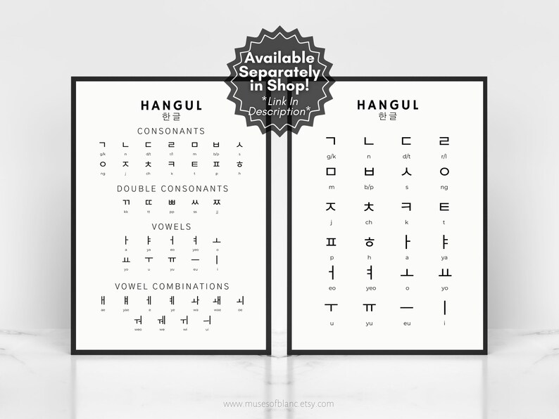 Hangul Chart Korean Learning Language Wall Print, Learn Korean Hangul ...