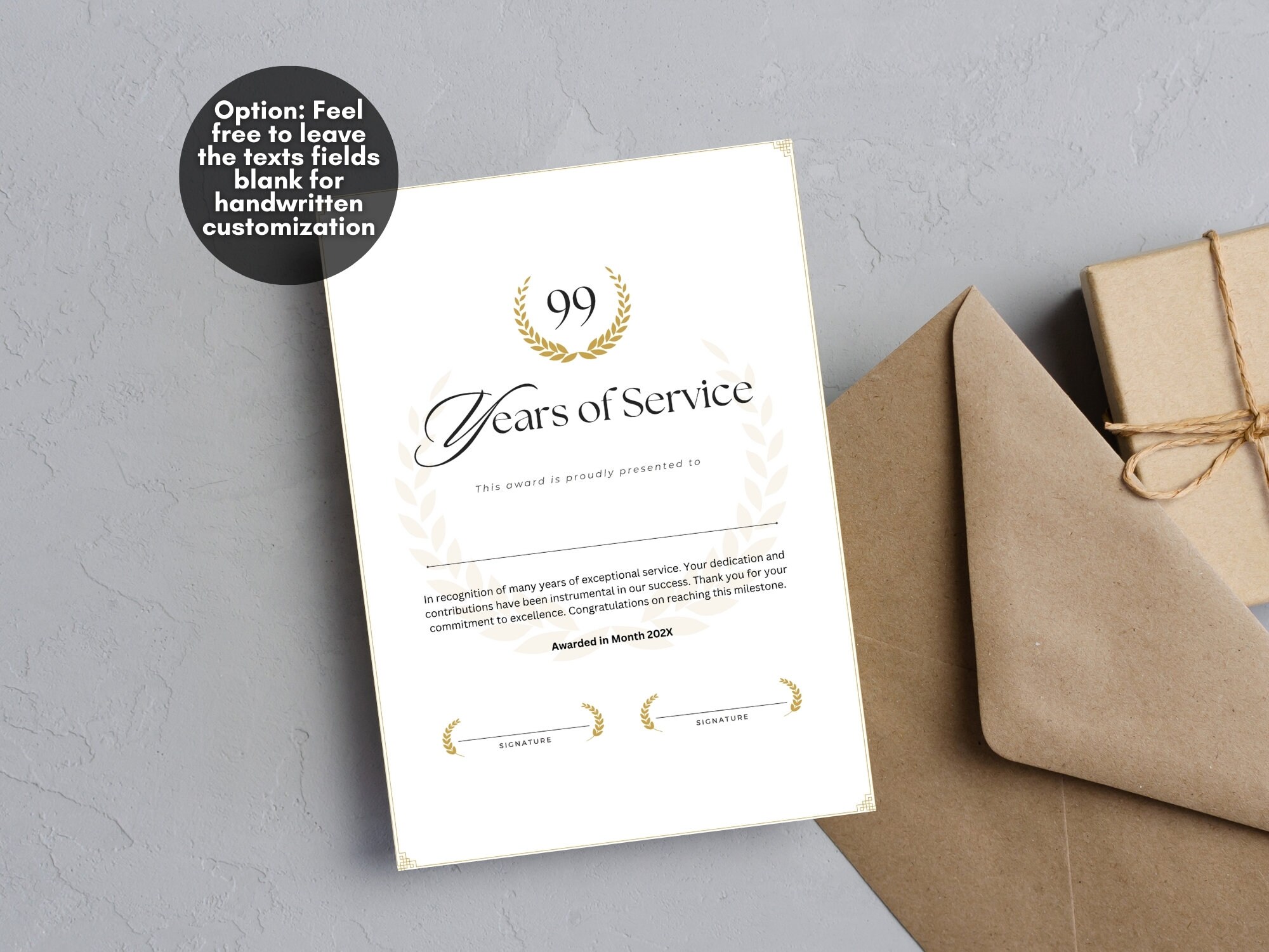 Editable Years of Service Award Certificate, Employee Work Anniversary ...
