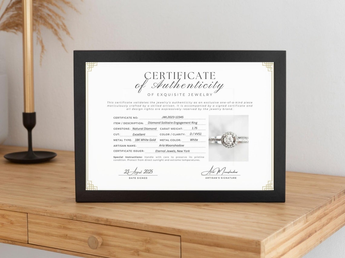 Editable Certificate of Authenticity for Jewelry Template, Printable ...