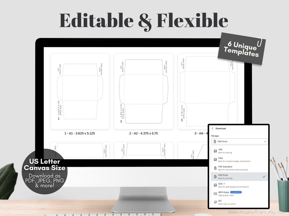 DIY Printable Envelope Template, Editable Canva Templates, A1 A2 A6 A7 ...