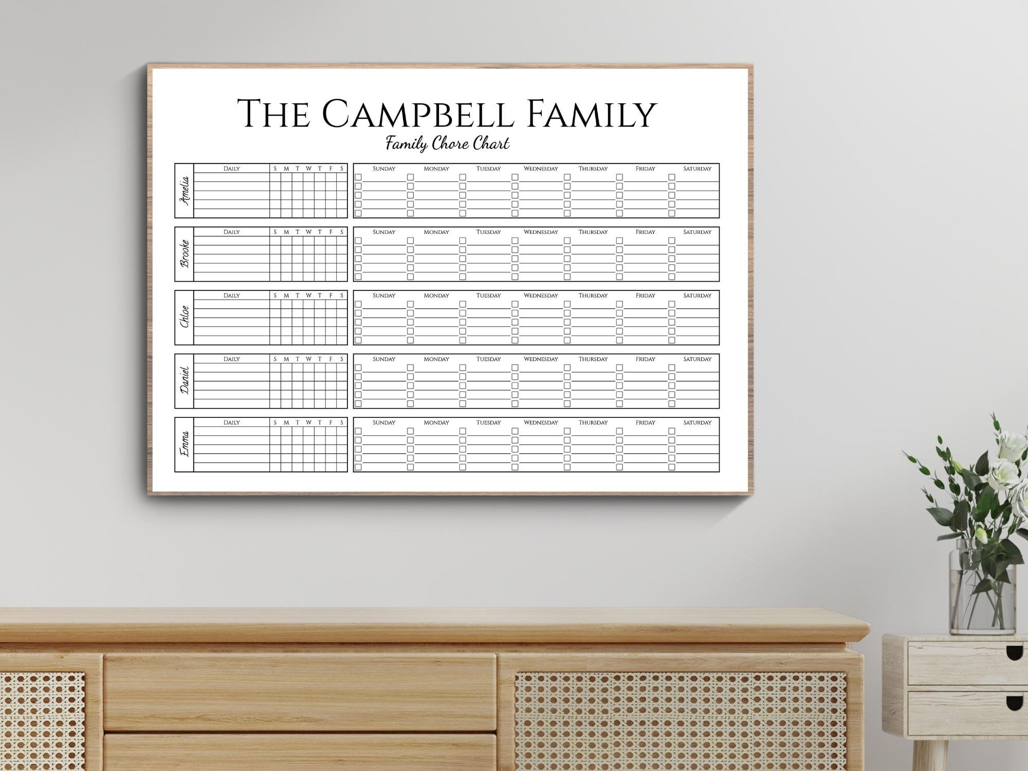 Editable Family Chore Chart Printable, Editable Google Sheets Template ...