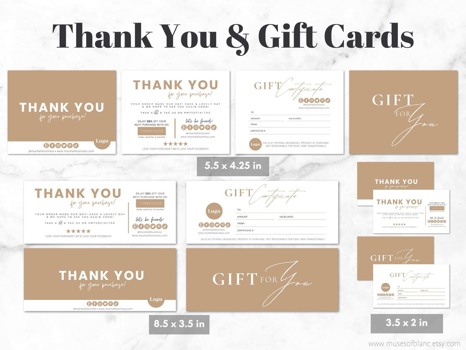 Editable Small Business Bundle, Thank You Card Template, Gift ...