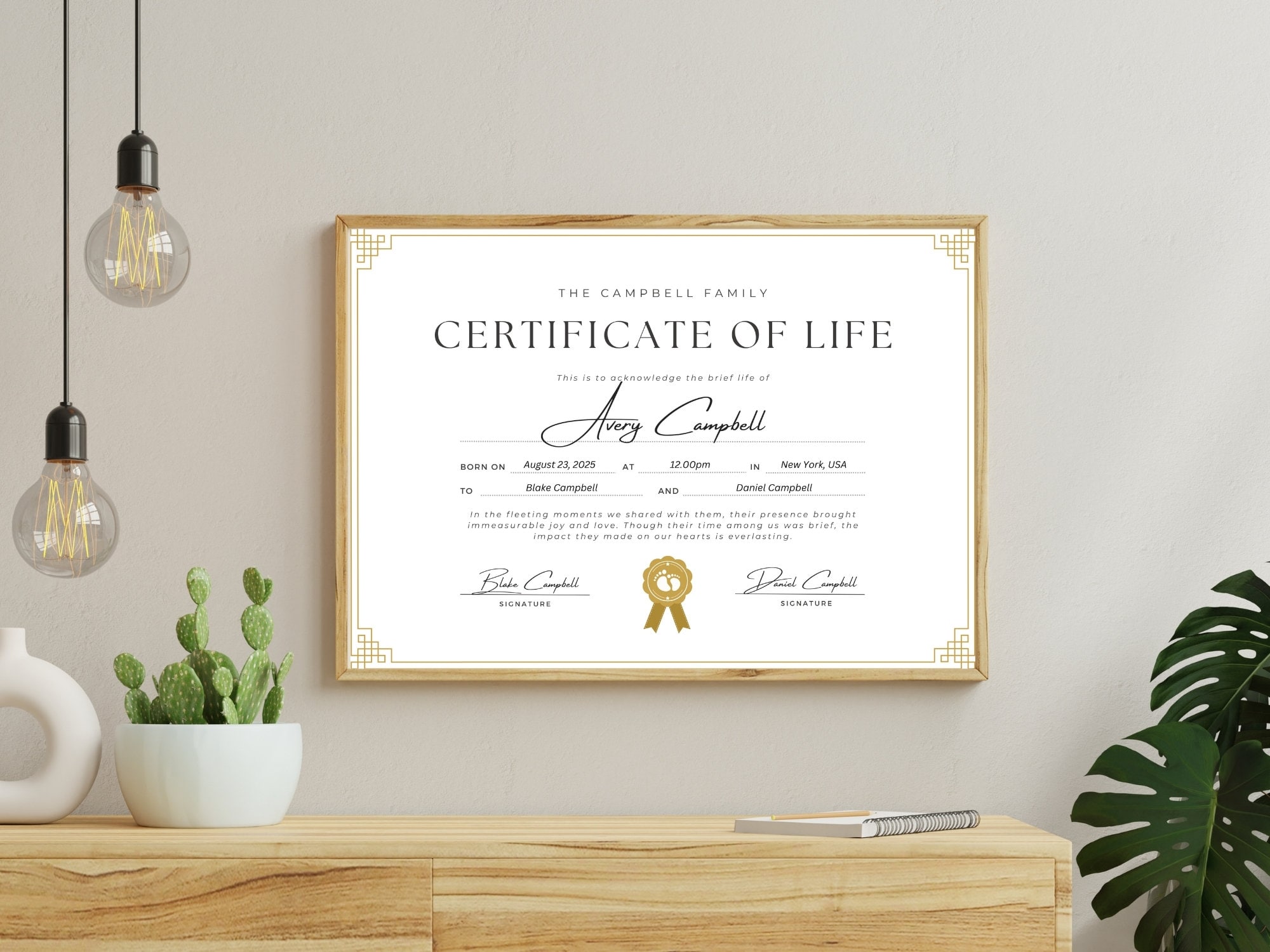 Editable Certificate of Life Baby Memorial Gift, Baby Life Certificate ...