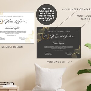 Editable Years of Service Award Certificate, Employee Work Anniversary ...