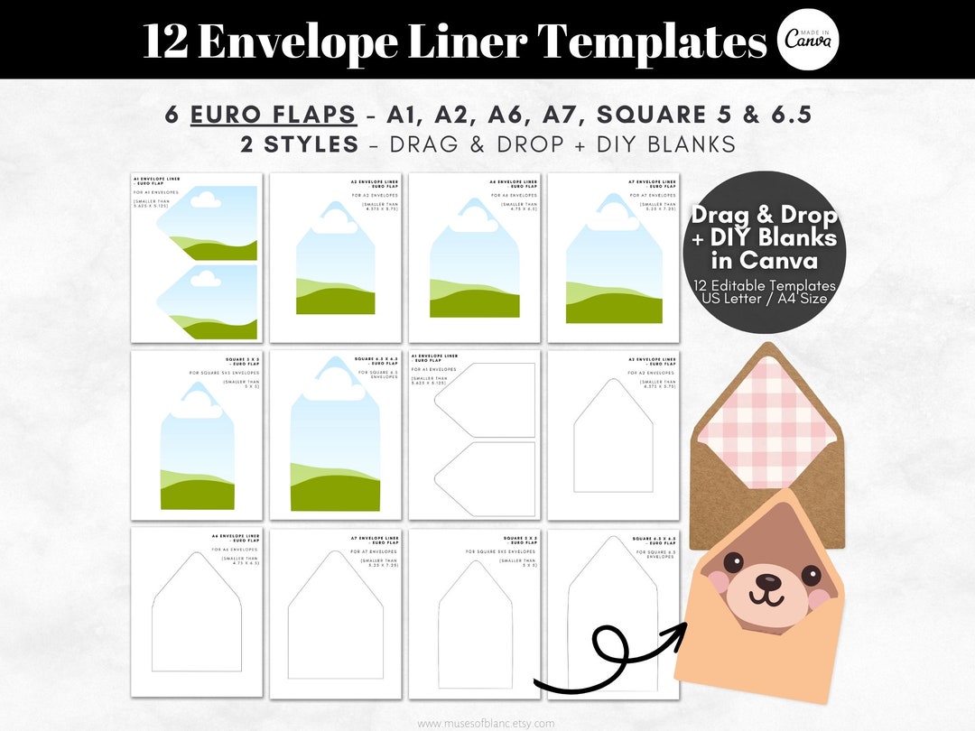 Drag and Drop Printable Envelope Liner Templates, Editable Canva ...
