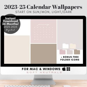 Calendar Desktop Organizer Wallpaper 2023, 2024, 2025, Aesthetic Beige ...