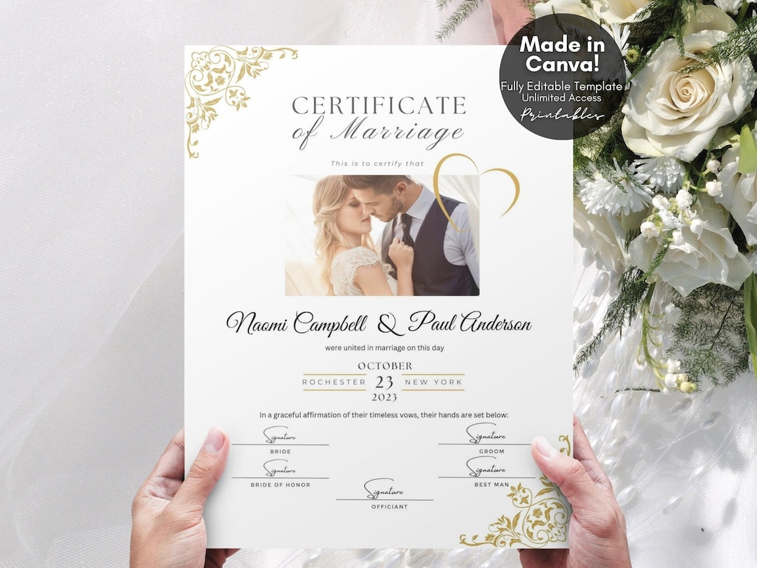 Editable Marriage Certificate Template Printable Certificate - Etsy