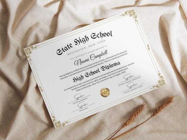 Editable High School Diploma Certificate Template, Printable Diploma ...