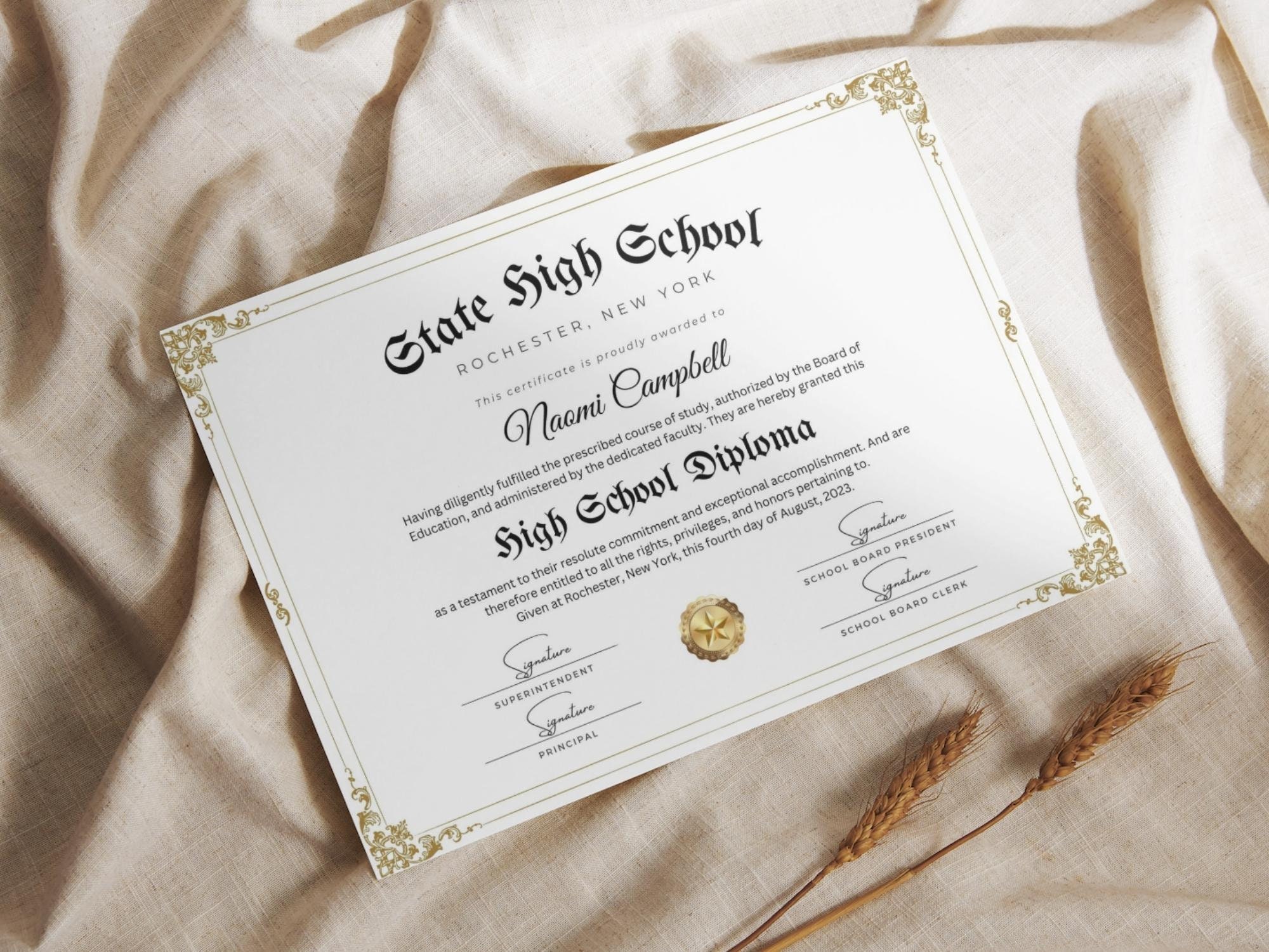 High School Graduation Certificate High School Diploma Template