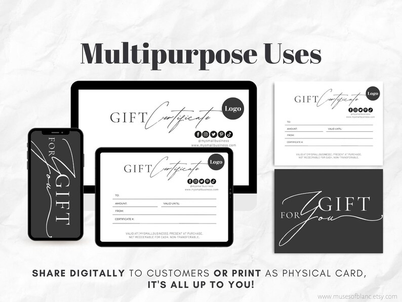 Editable Gift Certificate Template, Printable Business Gift Card (canva ...