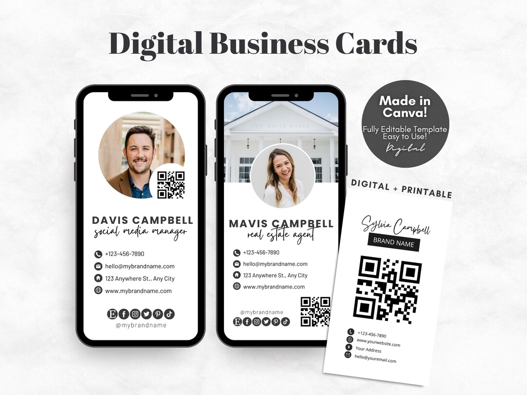 Editable Digital Business Card Templates, Printable Business Card QR ...