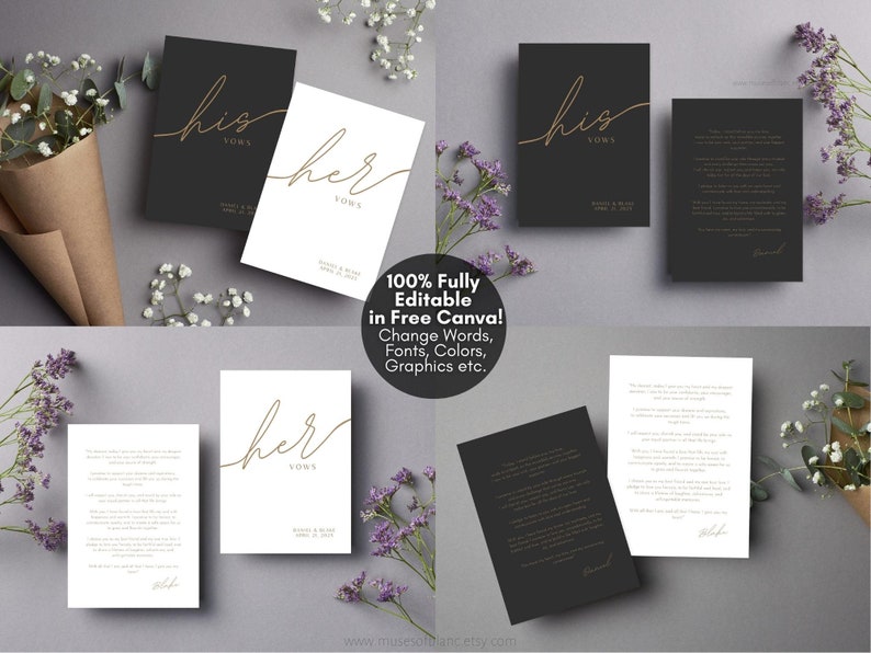 Editable Wedding Vows Card Template Editable Canva Template - Etsy