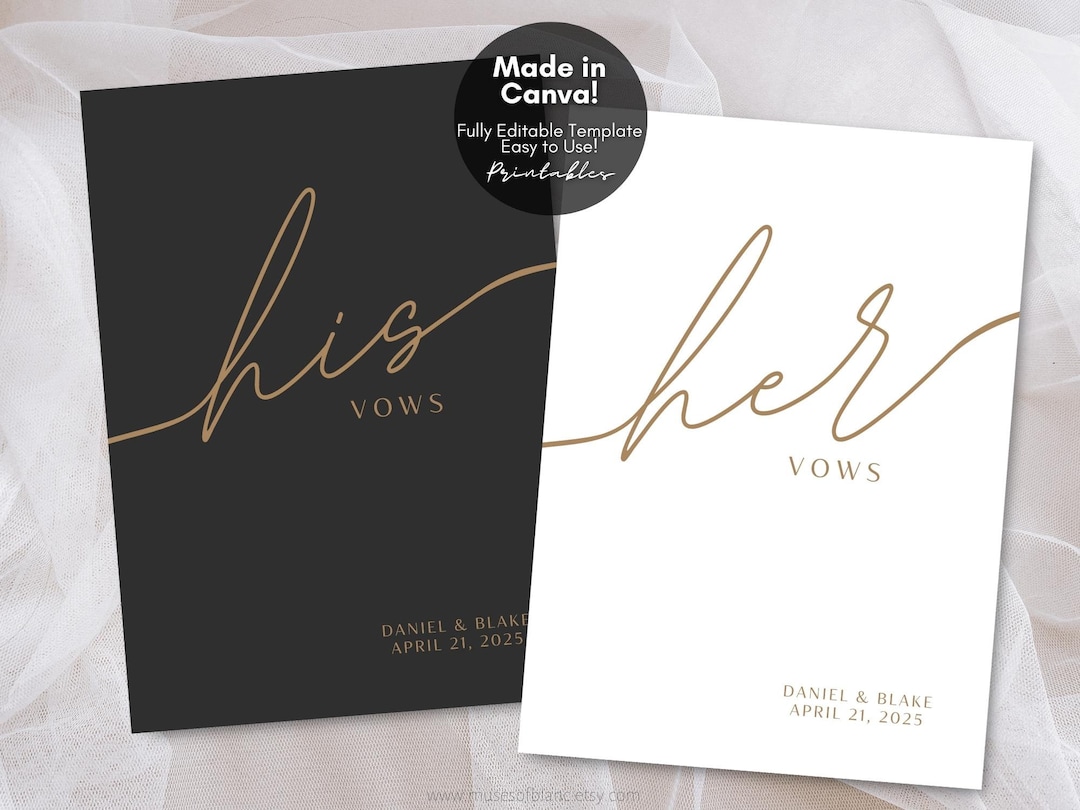 Editable Wedding Vows Card Template Editable Canva Template - Etsy
