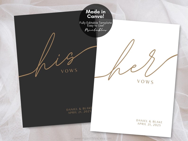 Editable Wedding Vows Card Template Editable Canva Template - Etsy