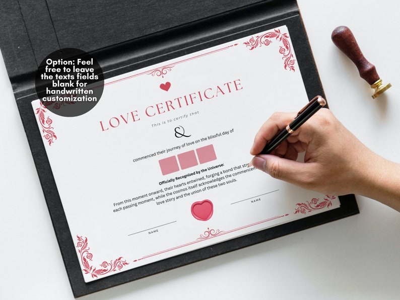 Editable Certificate of Love Couple Gift Keepsake, Personalized ...