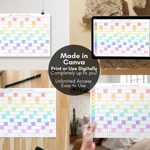 Editable 2025 Calendar Printable Year Planner, Year at a Glance 2025 Wall Calendar Annual ...