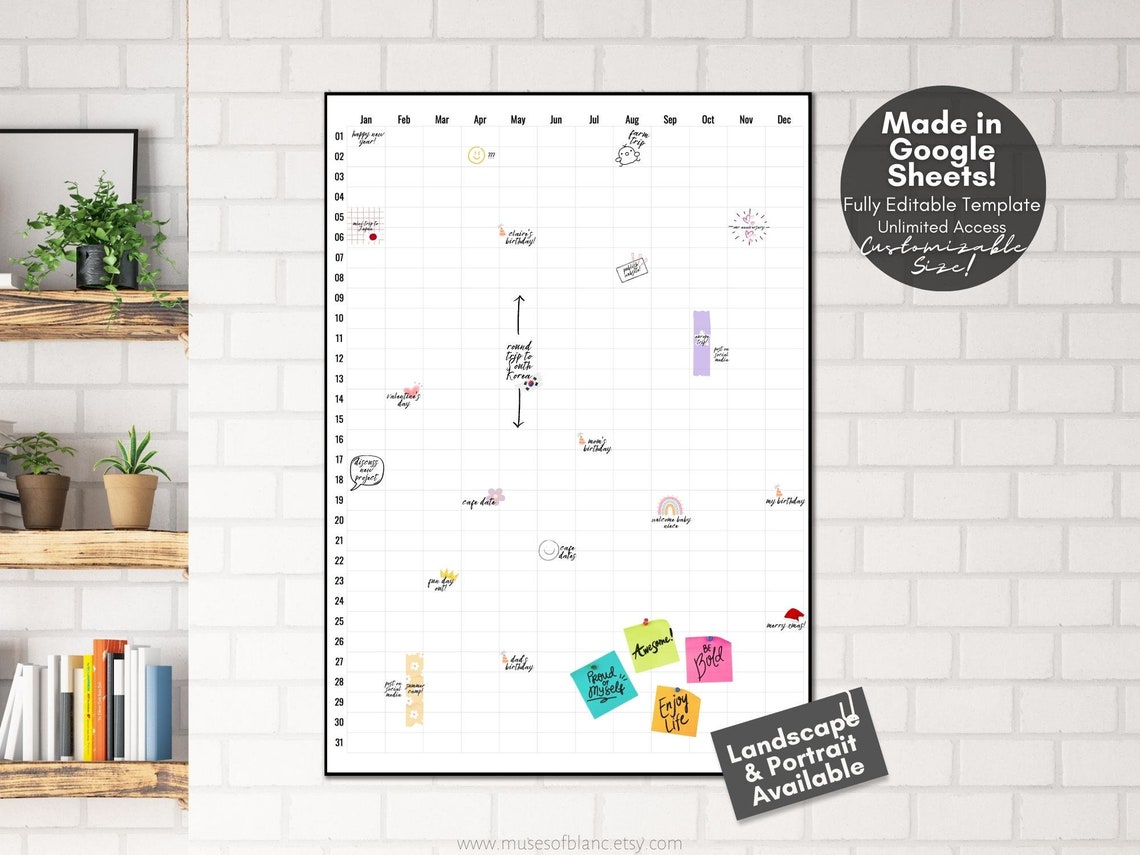 Editable Forever Calendar Template, Perpetual Calendar Reusable, Google ...
