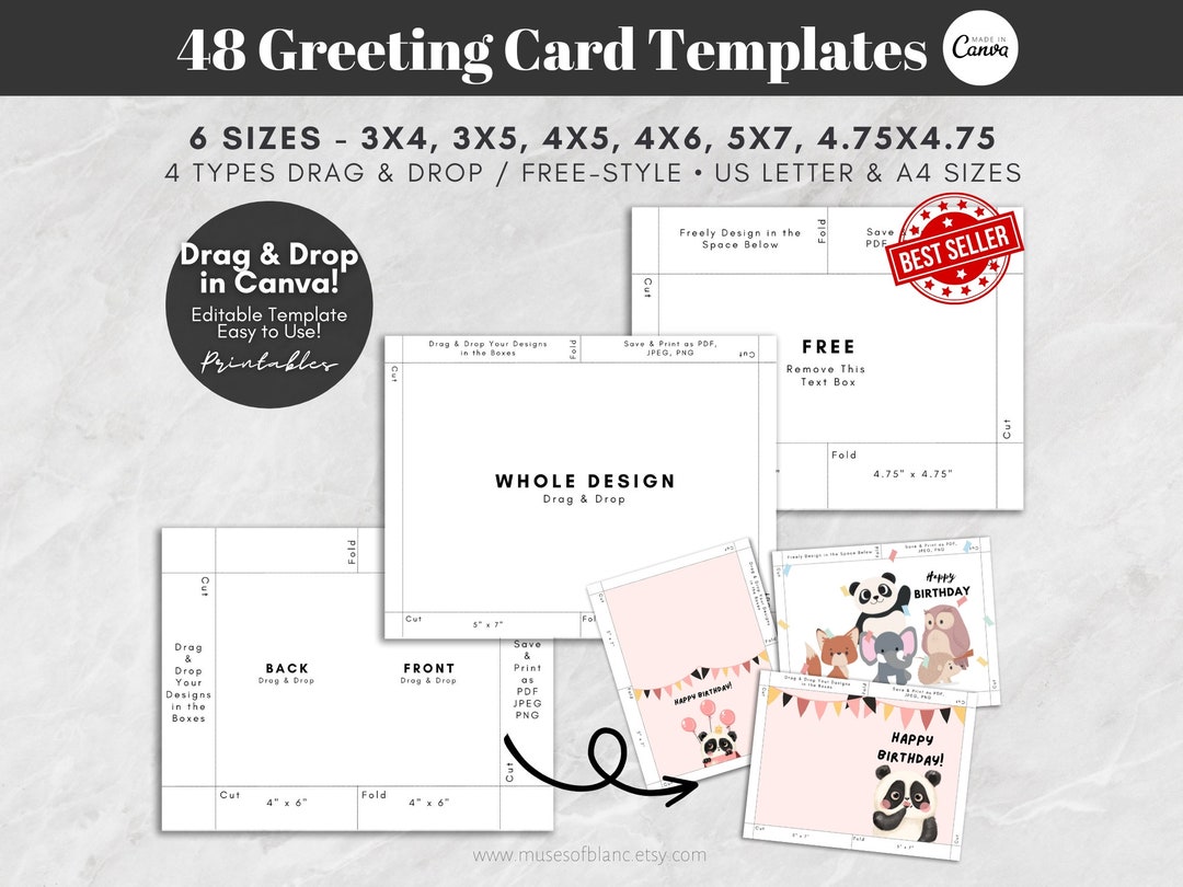 Drag and Drop Greeting Card Templates Editable Canva - Etsy