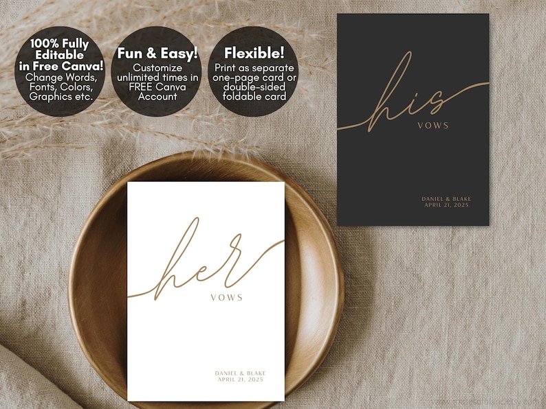 Editable Wedding Vows Card Template Editable Canva Template - Etsy