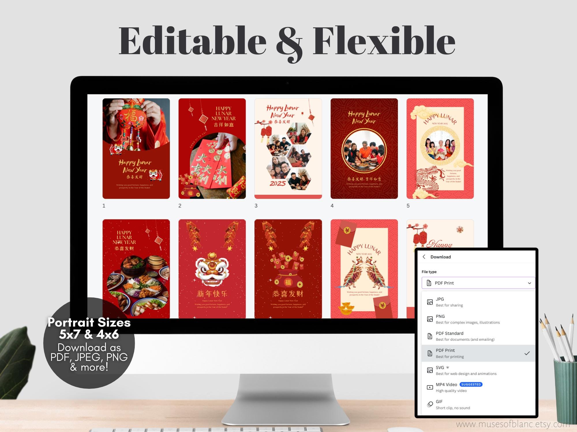 Editable Lunar New Year Cards Templates, Printable Photo Chinese New ...
