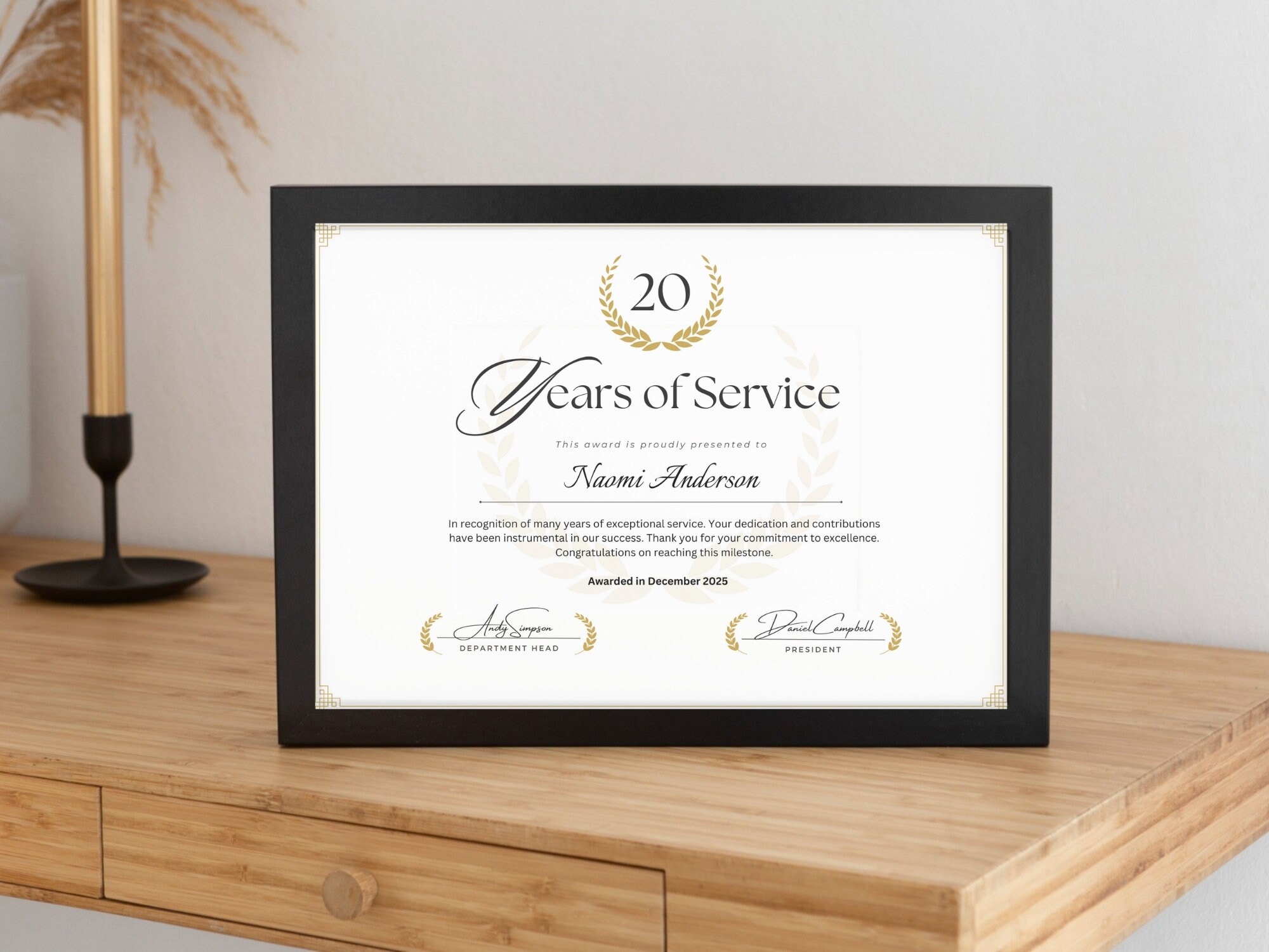 Editable Years of Service Award Certificate, Employee Work Anniversary ...