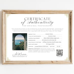 Editable Certificate of Authenticity for Photography Template ...