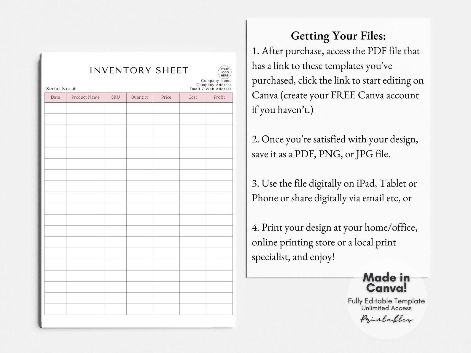 3 Product Inventory Templates Bundle Editable & Printable - Etsy
