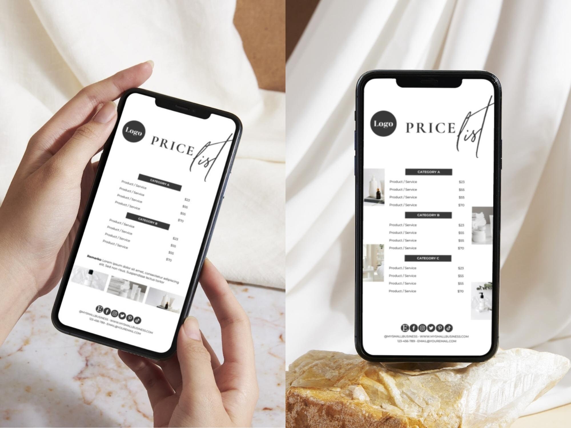 Editable Price Lists Bundle, Digital Price List Signs Printable Price ...
