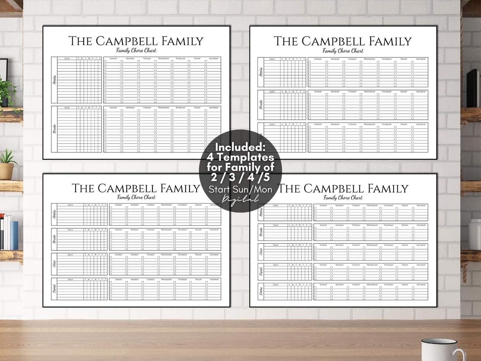 Editable Family Chore Chart Printable, Editable Google Sheets Template ...