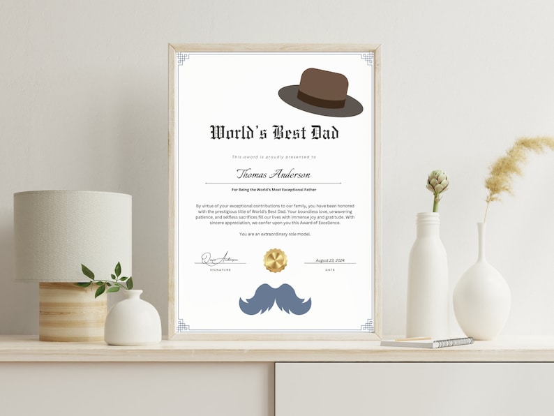 Editable World’s Best Dad Certificate Template, Custom Happy Father’s ...