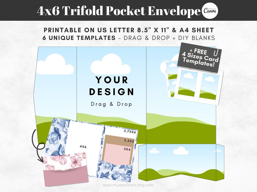 Drag and Drop Trifold Pocket Envelope Template, Printable 4x6 Tri Fold ...
