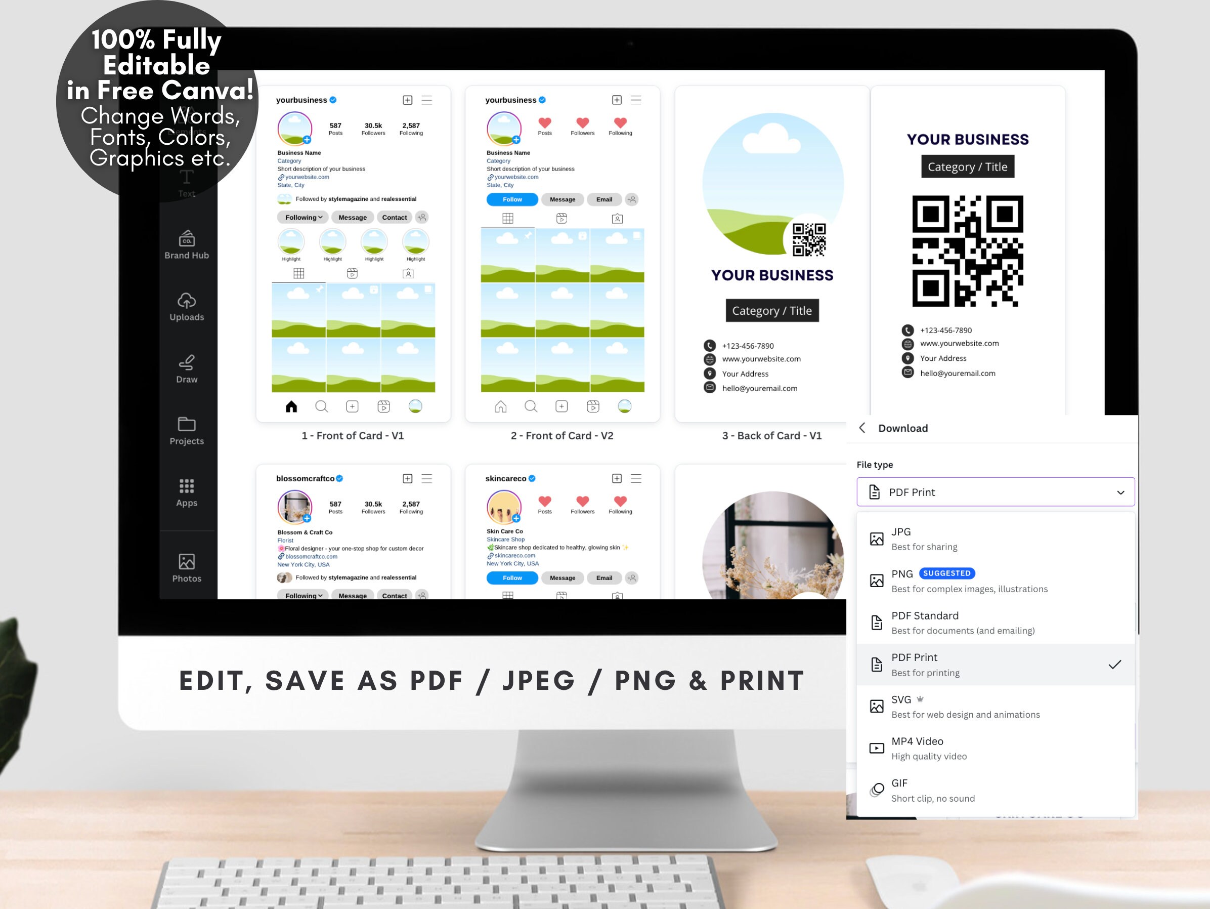 Editable Instagram Business Card Templates Printable Instagram - Etsy