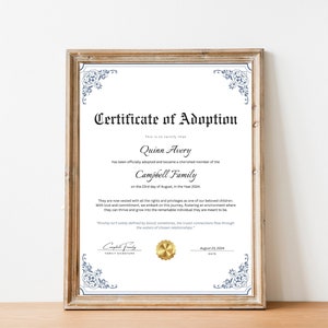 Editable Certificate of Adoption to Our Family, Printable Child ...