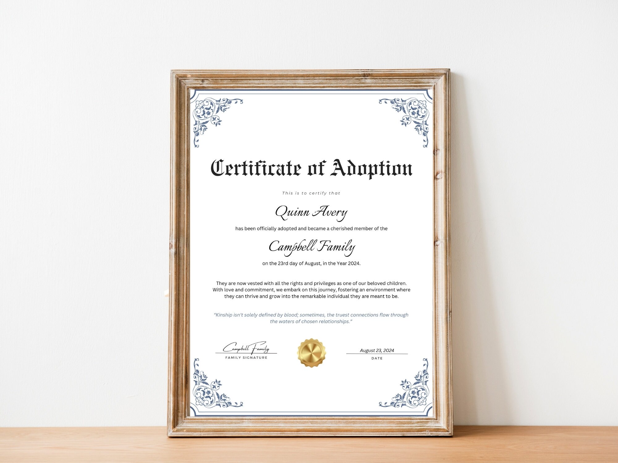 Editable Certificate of Adoption to Our Family, Printable Child ...