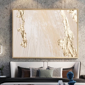 Set of 2 Gold & Beige Neutral Tones Minimalist Abstract Paint Prints ...