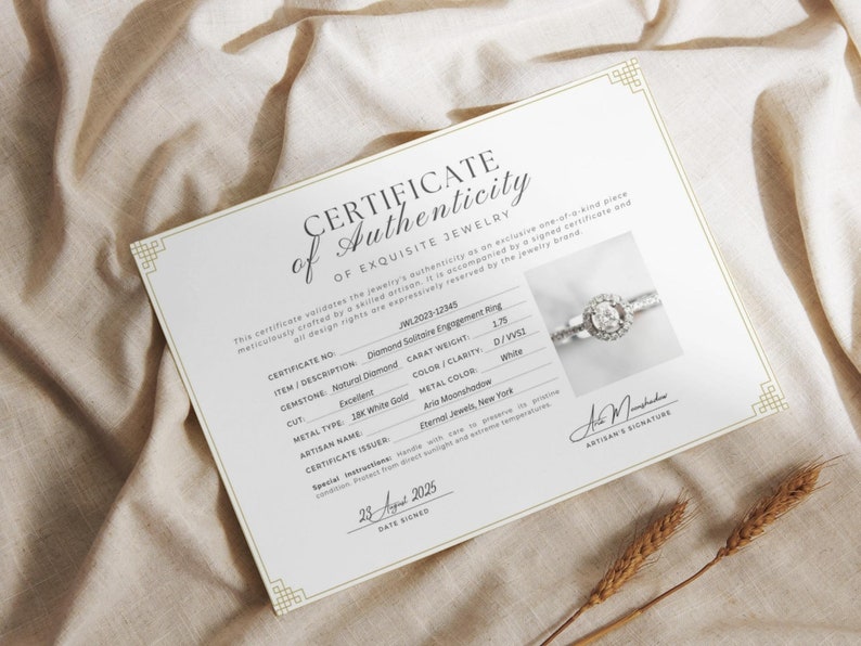 Editable Certificate of Authenticity for Jewelry Template, Printable ...