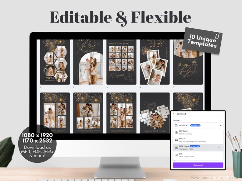 Editable Digital New Year Card Template, Animated New Year E-card ...